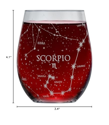 Greenline Goods Scorpio Stemless Wine Glass Etched Zodiac Scorpio Gift 15 oz (Single Glass) - Astrology Sign Constellation Tumbler