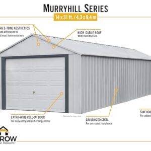 Arrow Shed 14' x 31' Murryhill Garage Galvanized Steel Extra Tall Walls Prefabricated Shed Storage Building, 14' x 31', Flute Gray