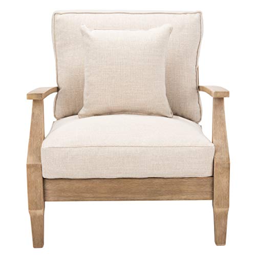 SAFAVIEH Couture Patio Martinique Natural and White Wood Outdoor Arm Chair