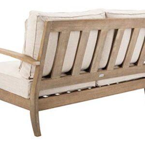 SAFAVIEH Couture Patio Martinique Natural and White Wood Outdoor Loveseat, Natural/White