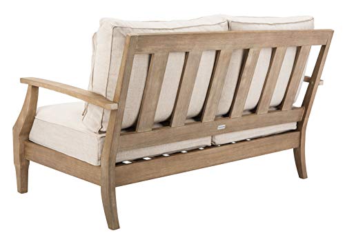 SAFAVIEH Couture Patio Martinique Natural and White Wood Outdoor Loveseat, Natural/White