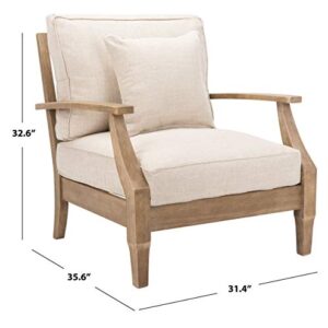 SAFAVIEH Couture Patio Martinique Natural and White Wood Outdoor Arm Chair