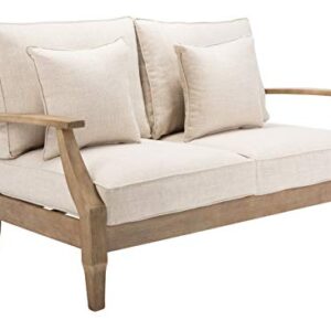 SAFAVIEH Couture Patio Martinique Natural and White Wood Outdoor Loveseat, Natural/White