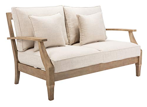 SAFAVIEH Couture Patio Martinique Natural and White Wood Outdoor Loveseat, Natural/White