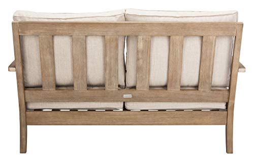 SAFAVIEH Couture Patio Martinique Natural and White Wood Outdoor Loveseat, Natural/White