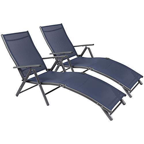 Tuoze Outdoor Chaise Lounge Chairs Patio Furniture Adjustable Folding Recliner Chair Set of 2 Foldable Tanning Chair Sunbathing for Pool, Beach, Yard, Balcony (Blue)