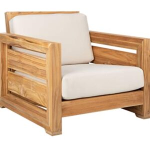 SAFAVIEH Couture Patio Guadeloupe Natural Brazilian Teak and White Outdoor Club Chair