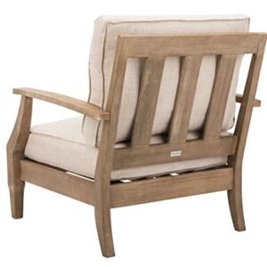 SAFAVIEH Couture Patio Martinique Natural and White Wood Outdoor Arm Chair