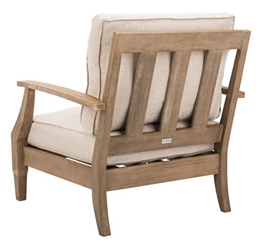 SAFAVIEH Couture Patio Martinique Natural and White Wood Outdoor Arm Chair