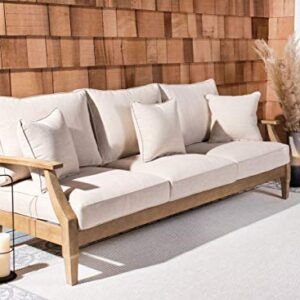 SAFAVIEH Couture Patio Martinique Natural and White Wood Outdoor Sofa, Natural/White