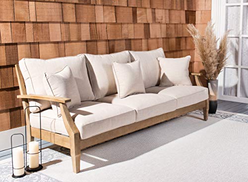 SAFAVIEH Couture Patio Martinique Natural and White Wood Outdoor Sofa, Natural/White