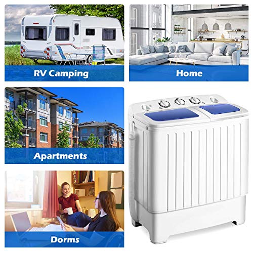 Casart Portable Mini Compact Twin Tub Washing Machine 17.6lbs Washer Spain Spinner Portable Washing Machine, Blue+ White