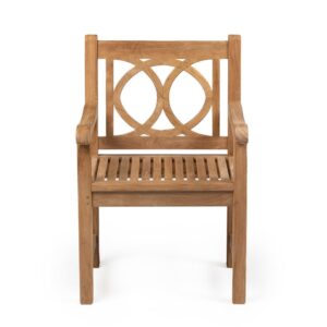 TITAN GREAT OUTDOORS Ash & Ember Grade A Teak Lismore Dining Armchair, Weather Resistant Patio Dining Chair for Deck, Porch, or Backyard, Flat Bottom with Tightly Spaced Slat, Indoor Outdoor Use