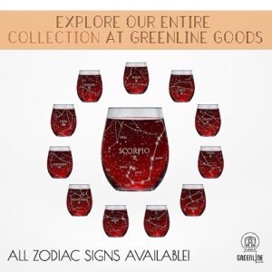 Greenline Goods Scorpio Stemless Wine Glass Etched Zodiac Scorpio Gift 15 oz (Single Glass) - Astrology Sign Constellation Tumbler