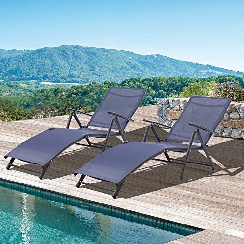 Tuoze Outdoor Chaise Lounge Chairs Patio Furniture Adjustable Folding Recliner Chair Set of 2 Foldable Tanning Chair Sunbathing for Pool, Beach, Yard, Balcony (Blue)