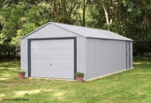 arrow shed 14' x 31' murryhill garage galvanized steel extra tall walls prefabricated shed storage building, 14' x 31', flute gray