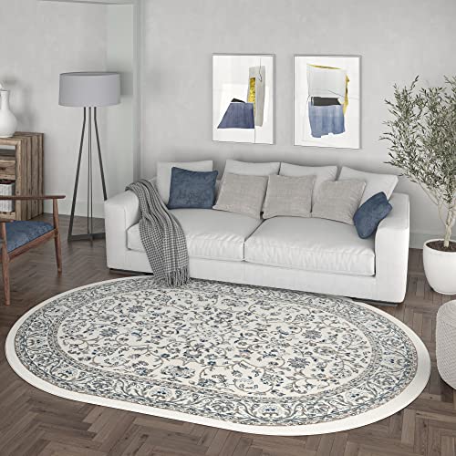 Cream Modern Oval 5x7 Area Rug 5x7 - Indoor Area Rugs for Living Room - Dining Room Rug - Bedroom Rug - Kitchen Rug - Entryway Rug Contemporary Carpet - Alfombras para Salas Modernas