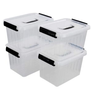 annkkyus 6 l clear plastic storage box, storage bin with lid and handle set of 4