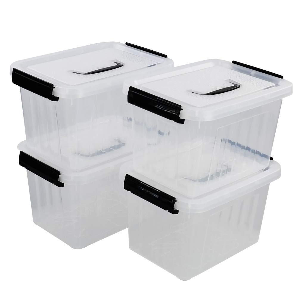 AnnkkyUS 6 L Clear Plastic Storage Box, Storage Bin with Lid and Handle Set of 4