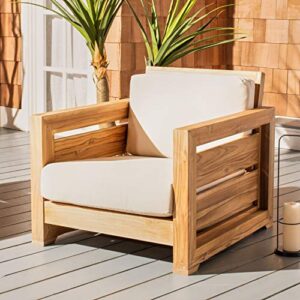 safavieh couture patio guadeloupe natural brazilian teak and white outdoor club chair