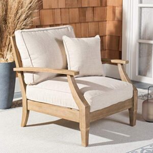 SAFAVIEH Couture Patio Martinique Natural and White Wood Outdoor Arm Chair