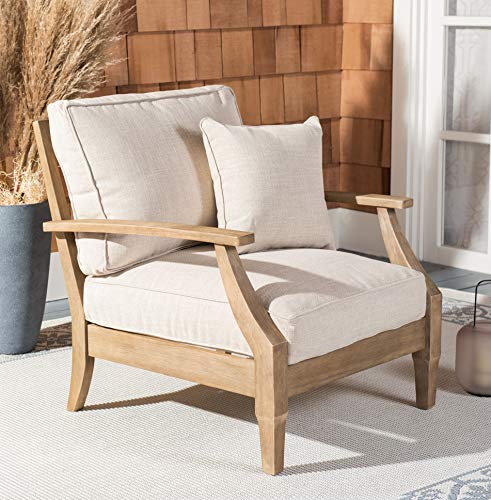 SAFAVIEH Couture Patio Martinique Natural and White Wood Outdoor Arm Chair