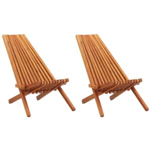 vidaXL Acacia Wood Folding Patio Lounge Chairs (Set of 2) - Weather-Resistant, Ergonomic & Easy to Store; Perfect for Indoor & Outdoor Use