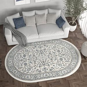 Cream Modern Oval 5x7 Area Rug 5x7 - Indoor Area Rugs for Living Room - Dining Room Rug - Bedroom Rug - Kitchen Rug - Entryway Rug Contemporary Carpet - Alfombras para Salas Modernas