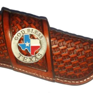 Custom Nocona Weave God Bless Texas Side Draw Knife Sheath left side