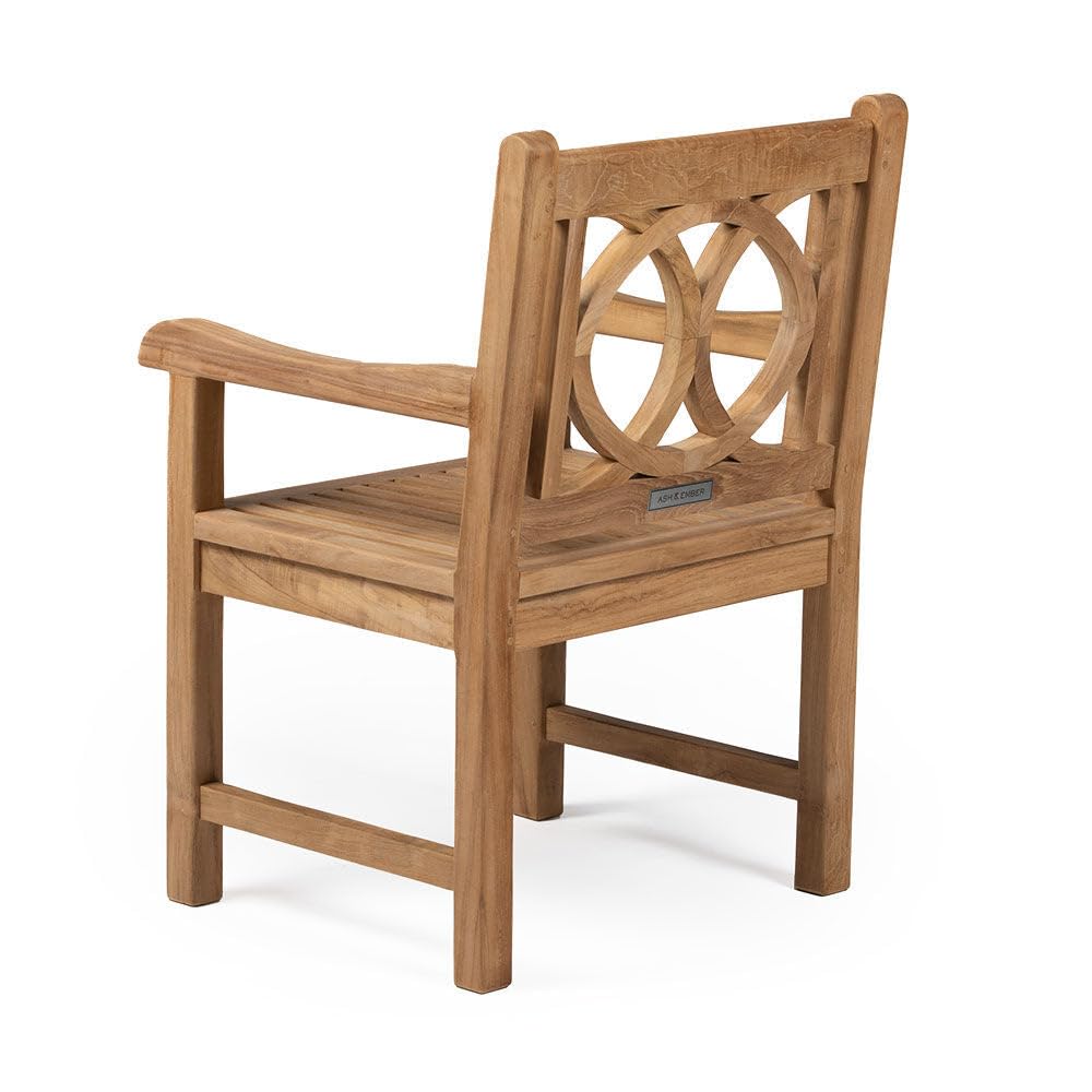 TITAN GREAT OUTDOORS Ash & Ember Grade A Teak Lismore Dining Armchair, Weather Resistant Patio Dining Chair for Deck, Porch, or Backyard, Flat Bottom with Tightly Spaced Slat, Indoor Outdoor Use