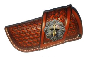 custom nocona weave gold cross side draw knife sheath right side