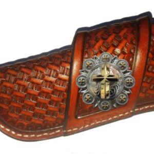 Custom Nocona Weave Gold Cross Side Draw Knife Sheath right side