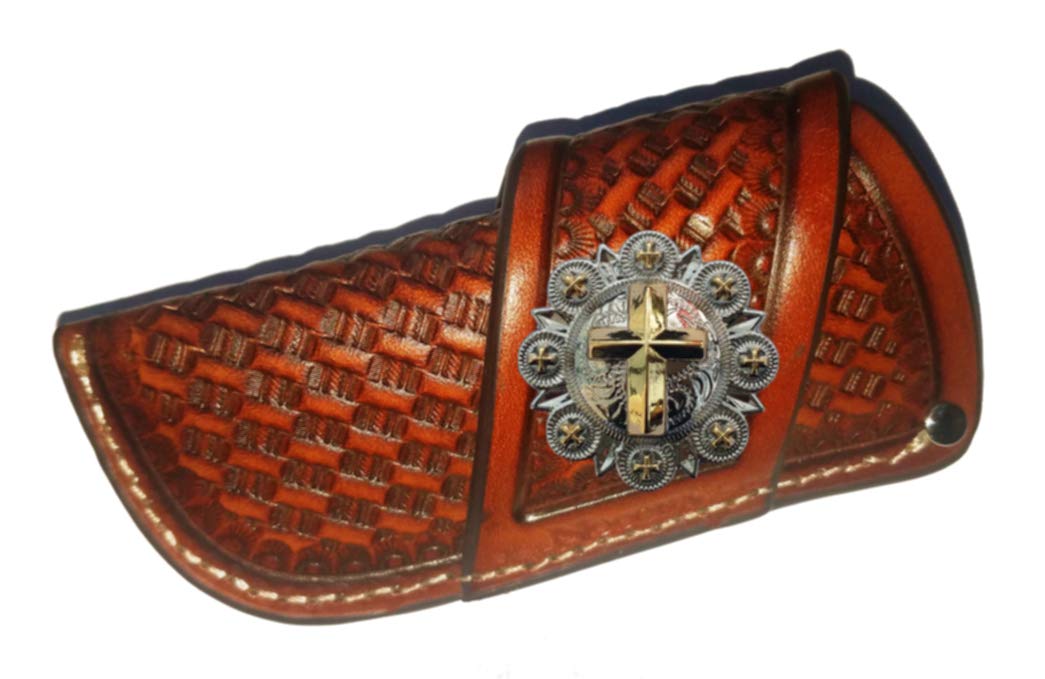 Custom Nocona Weave Gold Cross Side Draw Knife Sheath right side