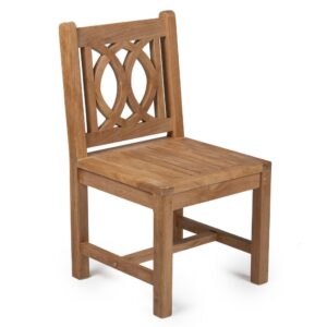 titan great outdoors ash & ember grade a teak lismore dining chair, weather resistant patio dining chair for deck, porch, or backyard, flat bottom with tightly spaced slat, indoor outdoor use