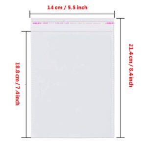 Borningfire 100 Pcs 5 ¼ x 7 ¼ Inches Clear Resealable Cellophane Bags Self Adhesive Sealing, Good for 5x7 Prints Cards Photos Envelopes (Fit A7, 5.25 x 7.25 Inches Invitation Envelope)