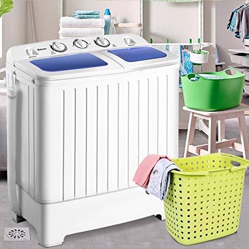 Casart Portable Mini Compact Twin Tub Washing Machine 17.6lbs Washer Spain Spinner Portable Washing Machine, Blue+ White