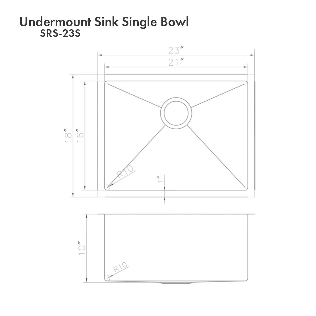 ZLINE 23" Meribel Undermount Single Bowl Scratch Resistant Stainless Steel Kitchen Sink with Bottom Grid (SRS-23S)