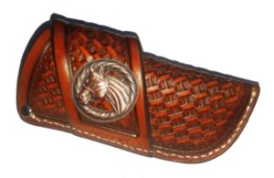 custom nocona weave copper horse side draw knife sheath left side