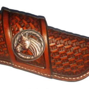 Custom Nocona Weave Copper Horse Side Draw Knife Sheath left side