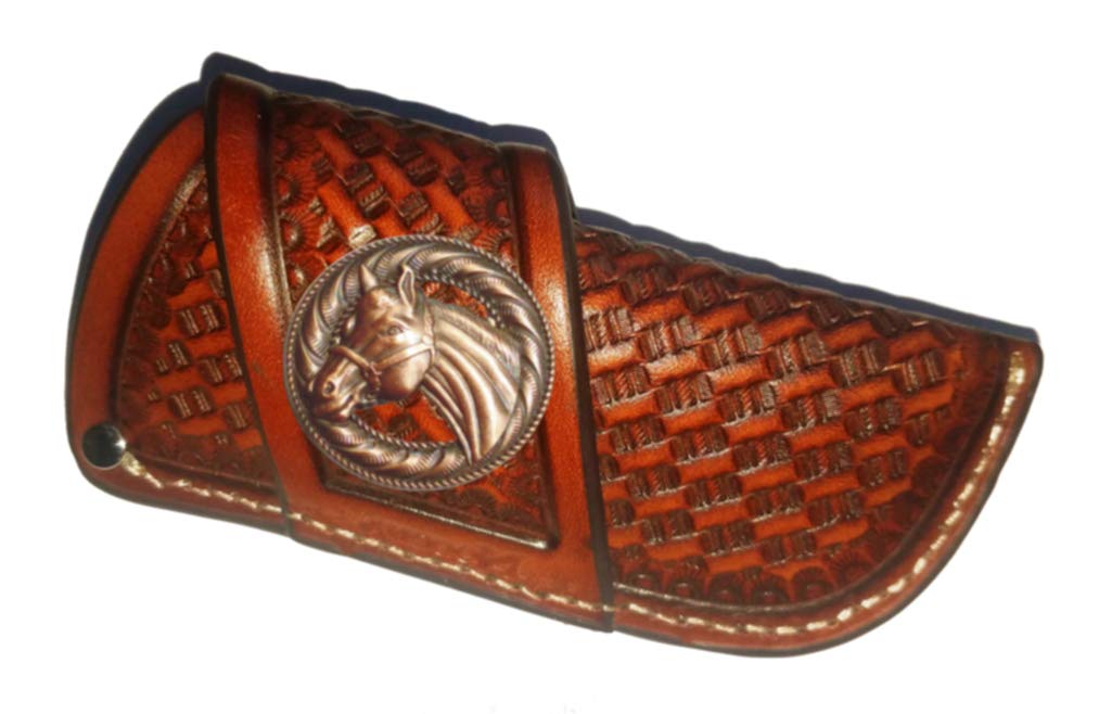 Custom Nocona Weave Copper Horse Side Draw Knife Sheath left side