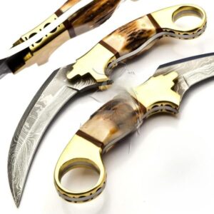 skokie knives custom hand made damascus steel hunting knife handle stag antler (ka-stg)