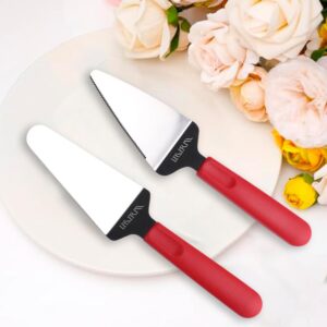 LEGERM Pie Servers Spatula with Serrated Blade, Professional Cake Pizza Cutter Knife, Stainless Steel Tart Dessert Angled Cutting Spatulas set of 2 Red