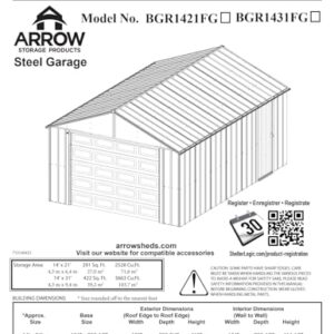 Arrow Shed 14' x 31' Murryhill Garage Galvanized Steel Extra Tall Walls Prefabricated Shed Storage Building, 14' x 31', Flute Gray