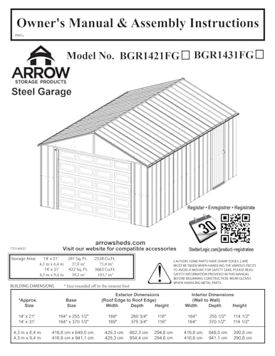 Arrow Shed 14' x 31' Murryhill Garage Galvanized Steel Extra Tall Walls Prefabricated Shed Storage Building, 14' x 31', Flute Gray