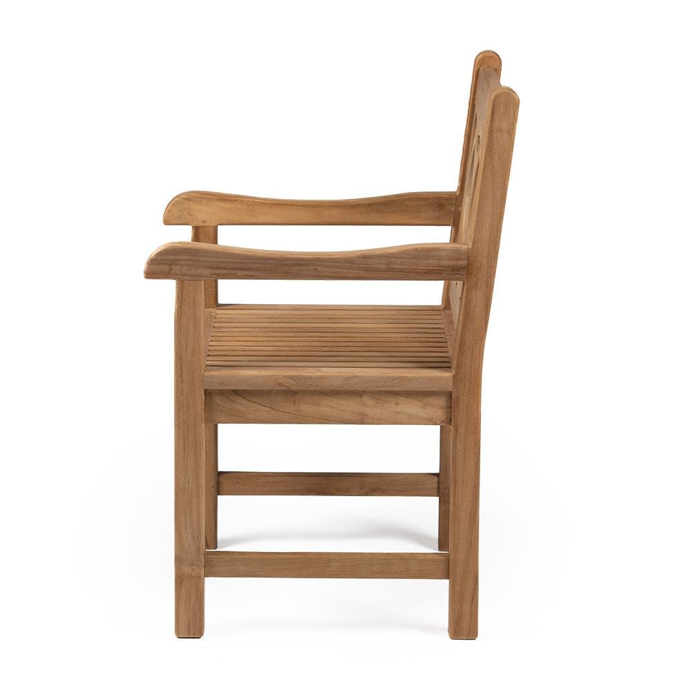 TITAN GREAT OUTDOORS Ash & Ember Grade A Teak Lismore Dining Armchair, Weather Resistant Patio Dining Chair for Deck, Porch, or Backyard, Flat Bottom with Tightly Spaced Slat, Indoor Outdoor Use