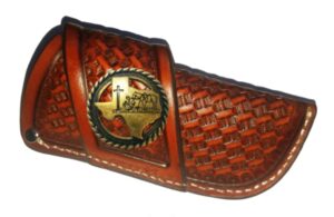 custom nocona weave antique brass texas praying cowboy church side draw knife sheath left side