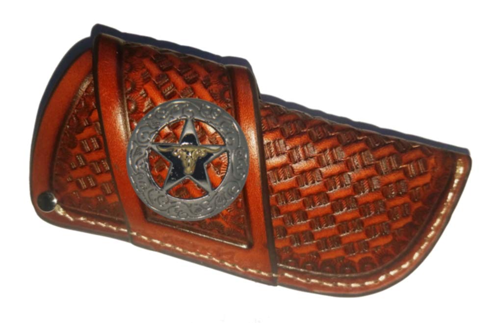 Custom Nocona Weave Longhorn Star Side Draw Knife Sheath left side