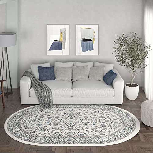 Cream Modern Oval 5x7 Area Rug 5x7 - Indoor Area Rugs for Living Room - Dining Room Rug - Bedroom Rug - Kitchen Rug - Entryway Rug Contemporary Carpet - Alfombras para Salas Modernas