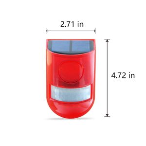 Aolyty Solar Motion Sensor Detector Siren Sound Alarm LED Warning Strobe Flashing Red Light Security Outdoor Waterproof Device Keep Animal Away for Home Warehouse Farm (Red Lampshade)