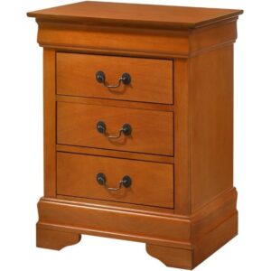 glory furniture louis phillipe 3 drawer nightstand in oak